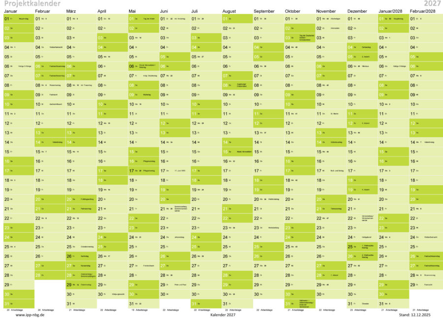 Kalender 2027 Excel Vorlage | ipp Dr. Volker Klügl